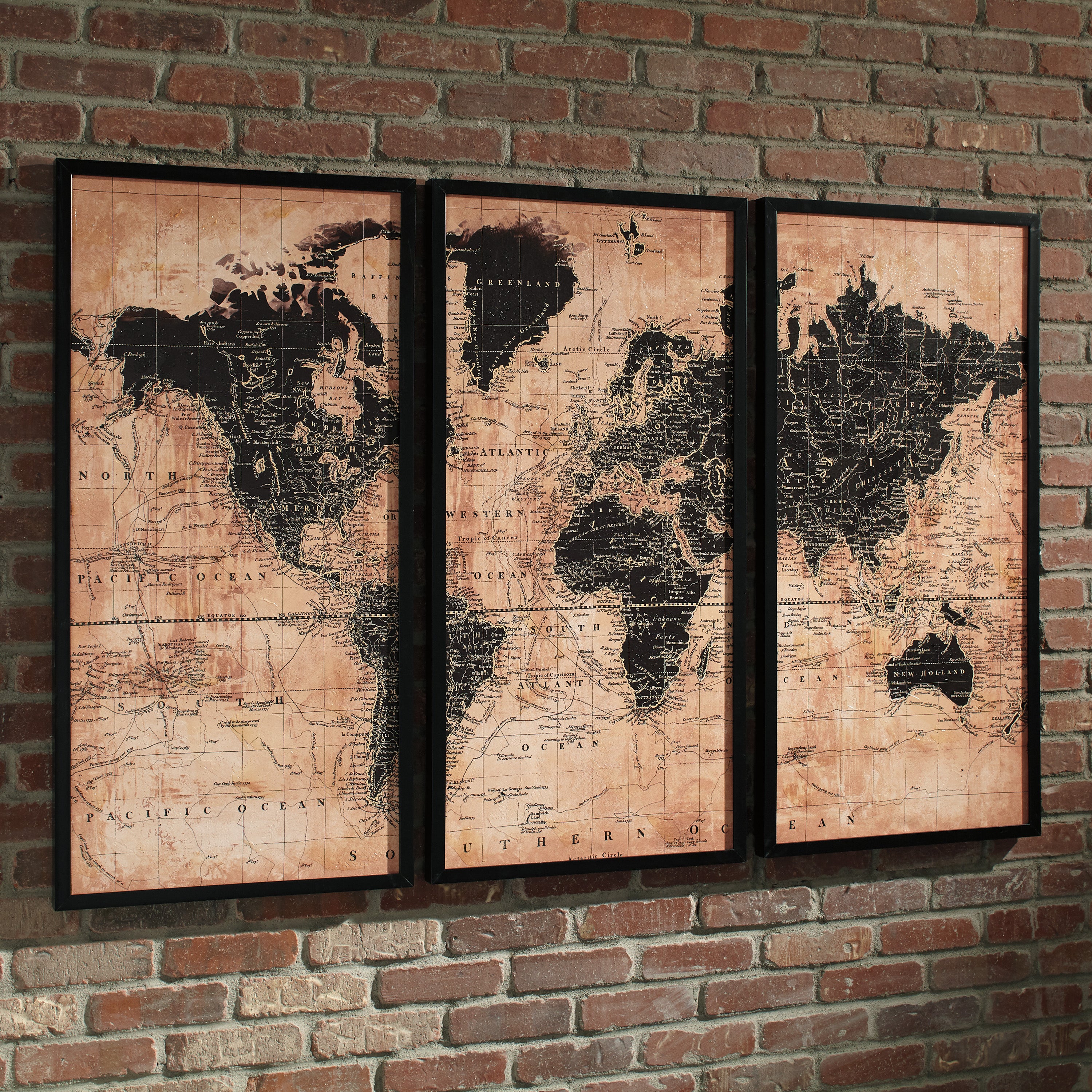 World Map 3 Piece Canvas Wall Art Set | Decorium Furniture